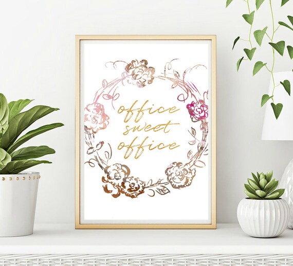 Office Sweet Office Inspirational Quote Wall Art Pink and - Etsy