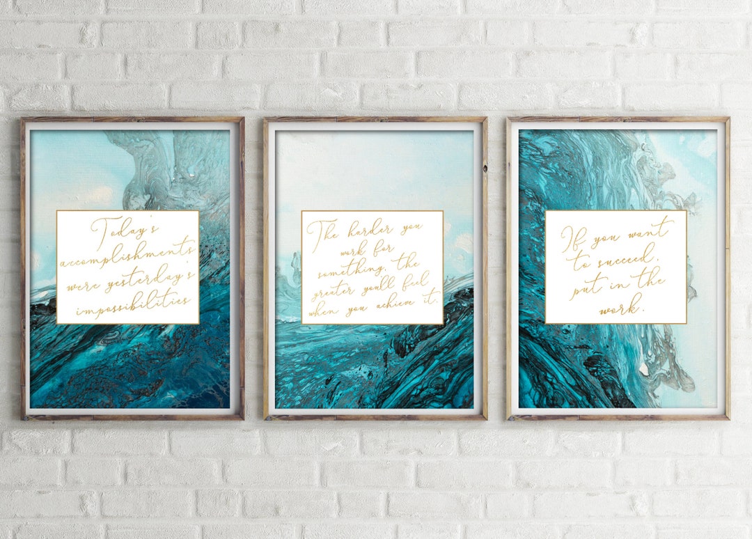 Motivational Quote Wall Art, Work Hard and Get Success, Teal Blue and ...