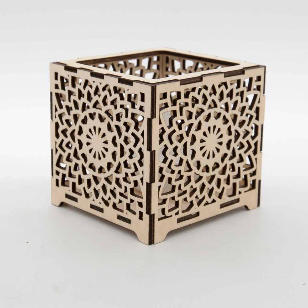 Mandala Lantern With LED Flickering Tea Light | Laser Cut Natural Wood ...
