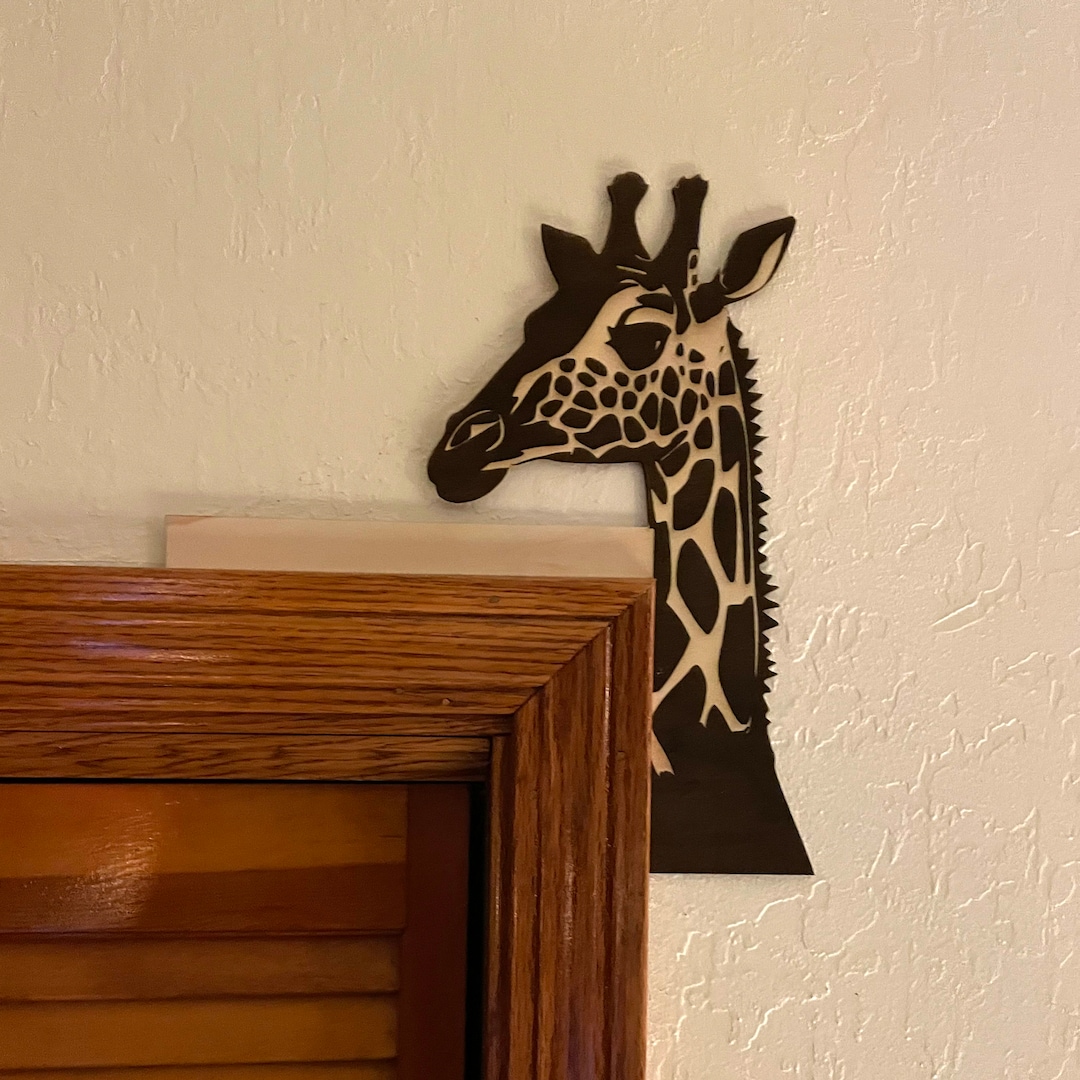 Giraffe Door Corner Decoration - Laser Cut and Engraved Wood - 11" Tall ...