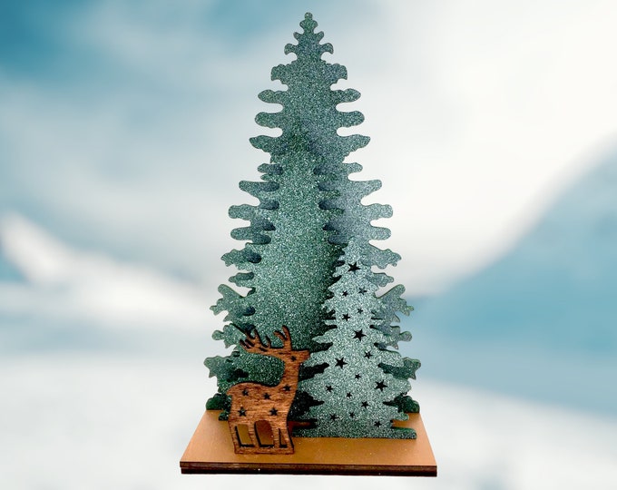 3D Winter Scene Laser Cut and Painted Wood Christmas Decoration Trees ...