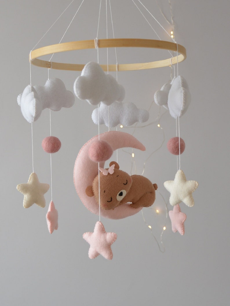 Bear Baby Mobile Girl. Boho Baby Mobile. Baby Mobile With - Etsy