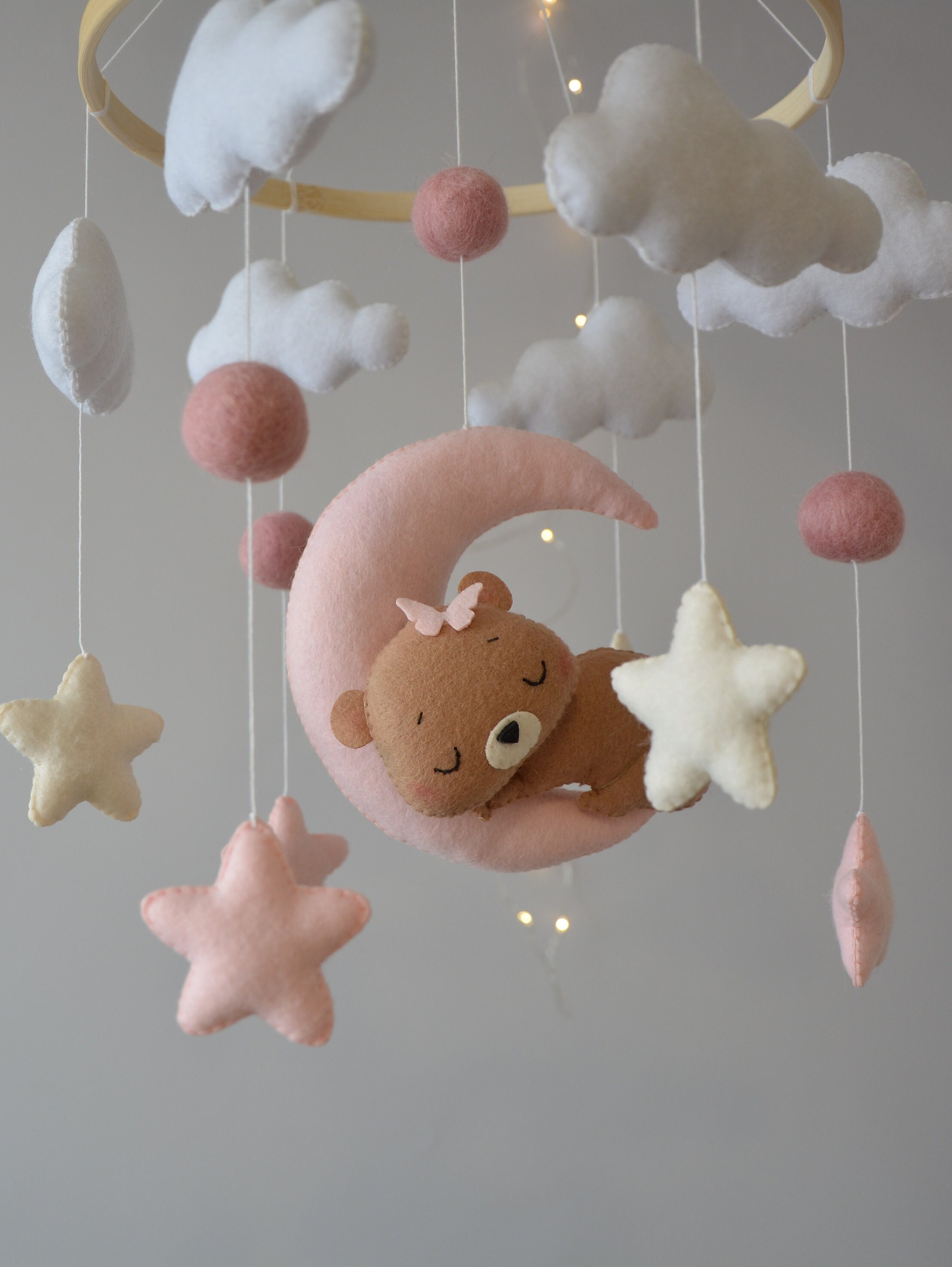 Bear Baby Mobile Girl. Boho Baby Mobile. Baby Mobile With - Etsy