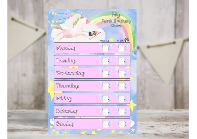 Tooth Brushing Chart Unicorn A4, INSTANT DOWNLOAD, Oral Hygiene Chart ...