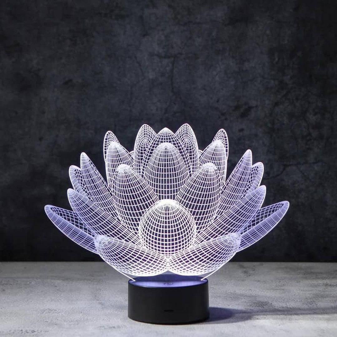 Lotus Vector Acrylic Lamp SVG Laser Cut File for Illusion Transparent ...