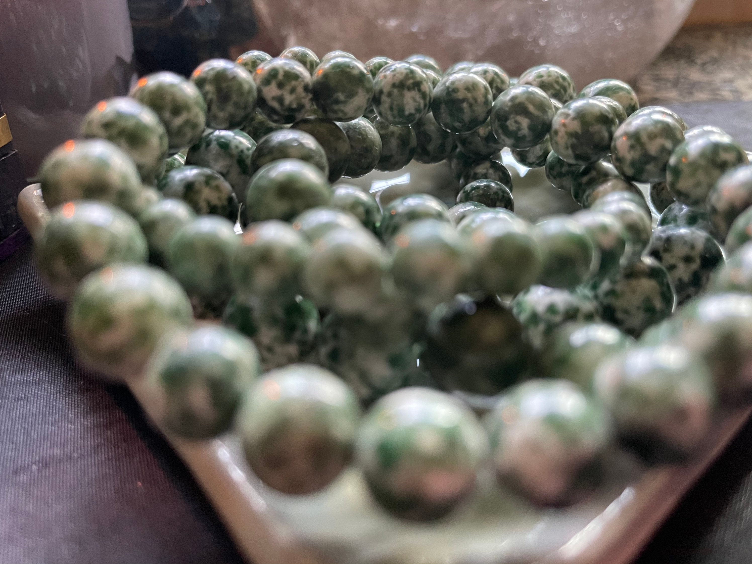 Green Tree Agate Aka Dendritic Agate Beaded Crystal Bracelet. - Etsy UK