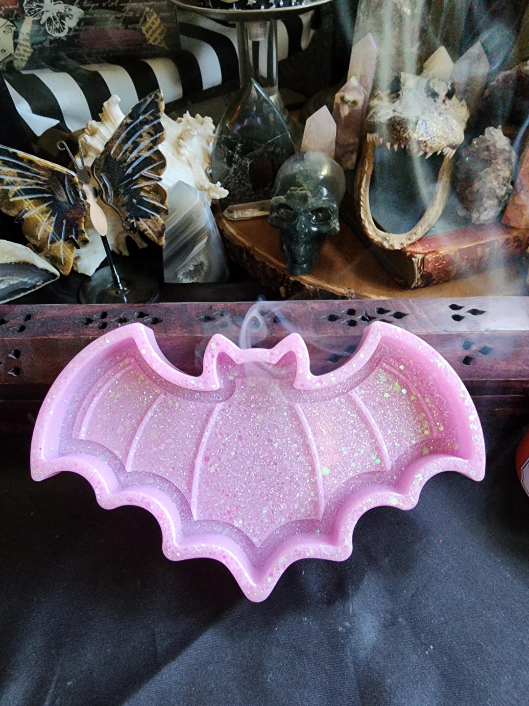 Cute Pink Glitter Resin Bat Tray Halloween Decor, Kawaii Bat Trinket ...
