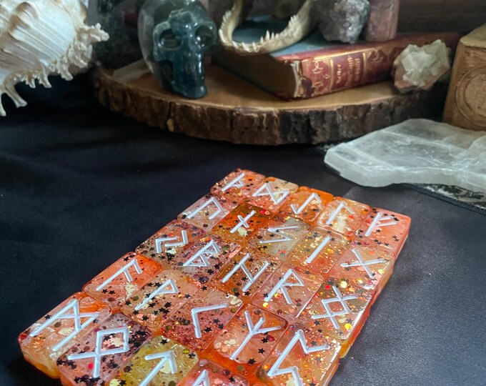 Orange and Yellow Alcohol Ink Nordic Rune Set. Free Link to Rune Guide ...