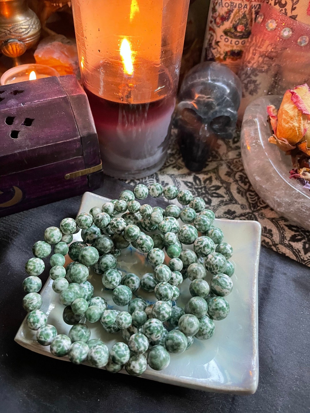 Green Tree Agate Aka Dendritic Agate Beaded Crystal Bracelet. Free ...