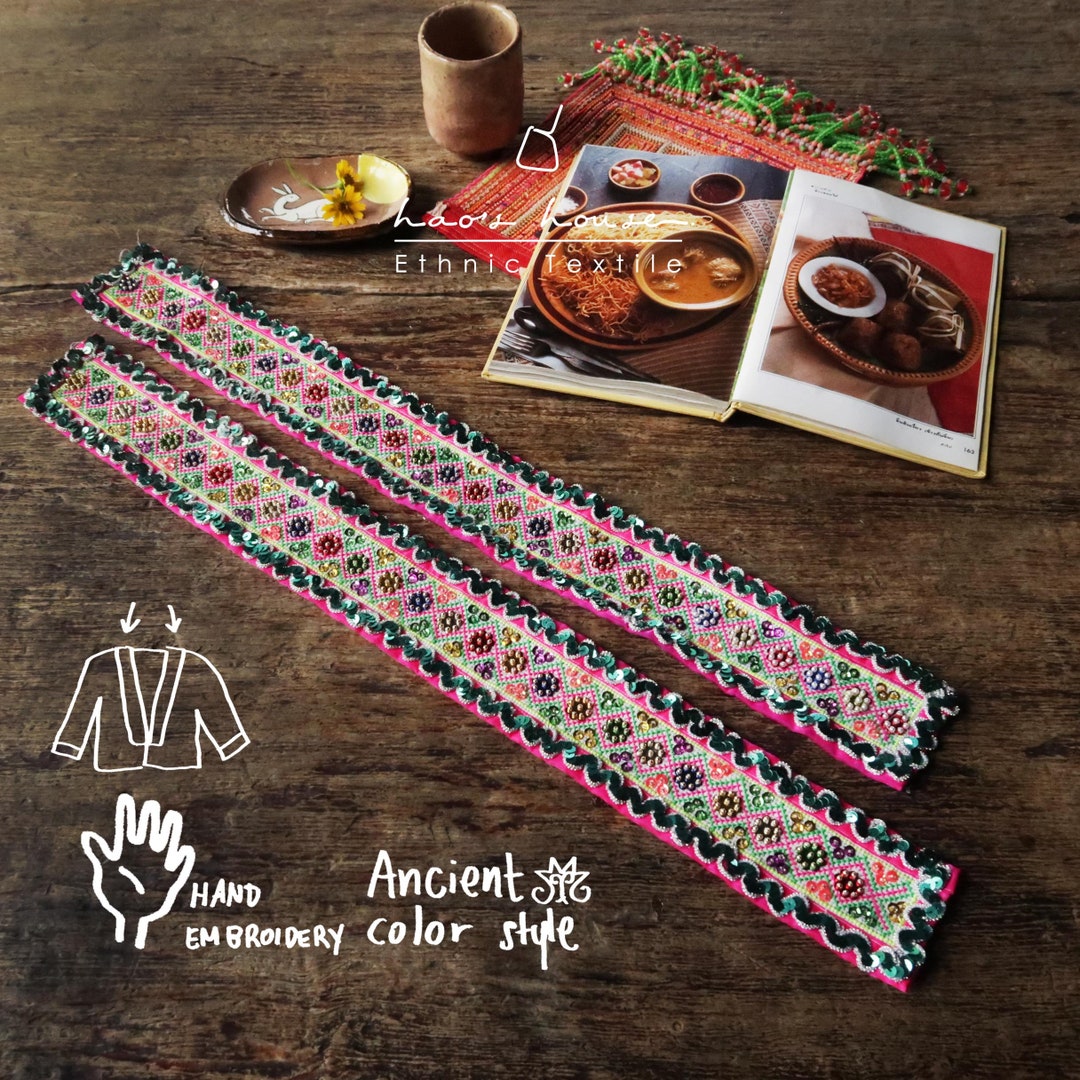 Hmong Applique Straps , Thai Hill Tribe Colorful Hand Embroidery ...