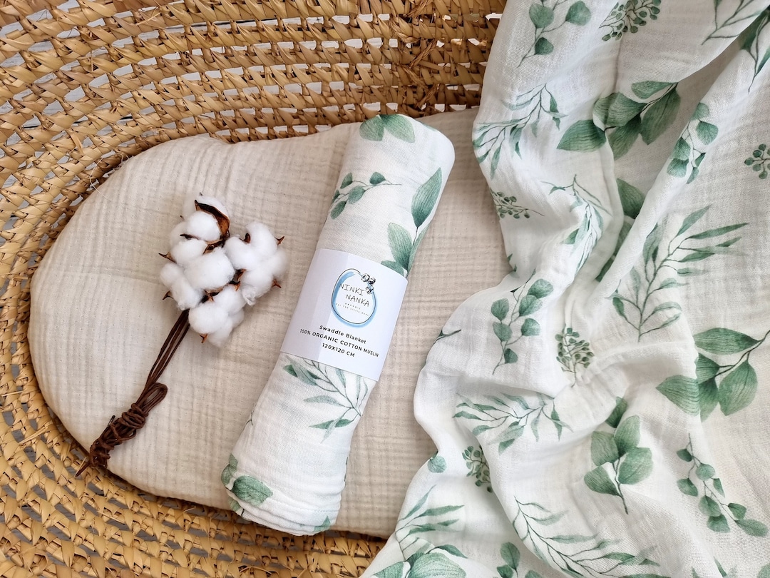 Olive Baby Muslin Swaddle, Spring New Baby Swaddle Blanket, Botanical ...