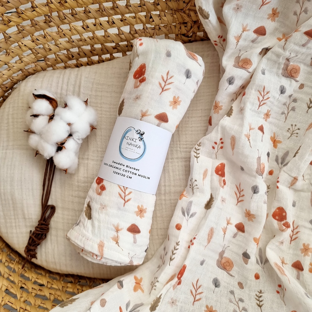Woodland Muslin Swaddle Blanket, Mushroom Swaddle, Newborn Muslin ...
