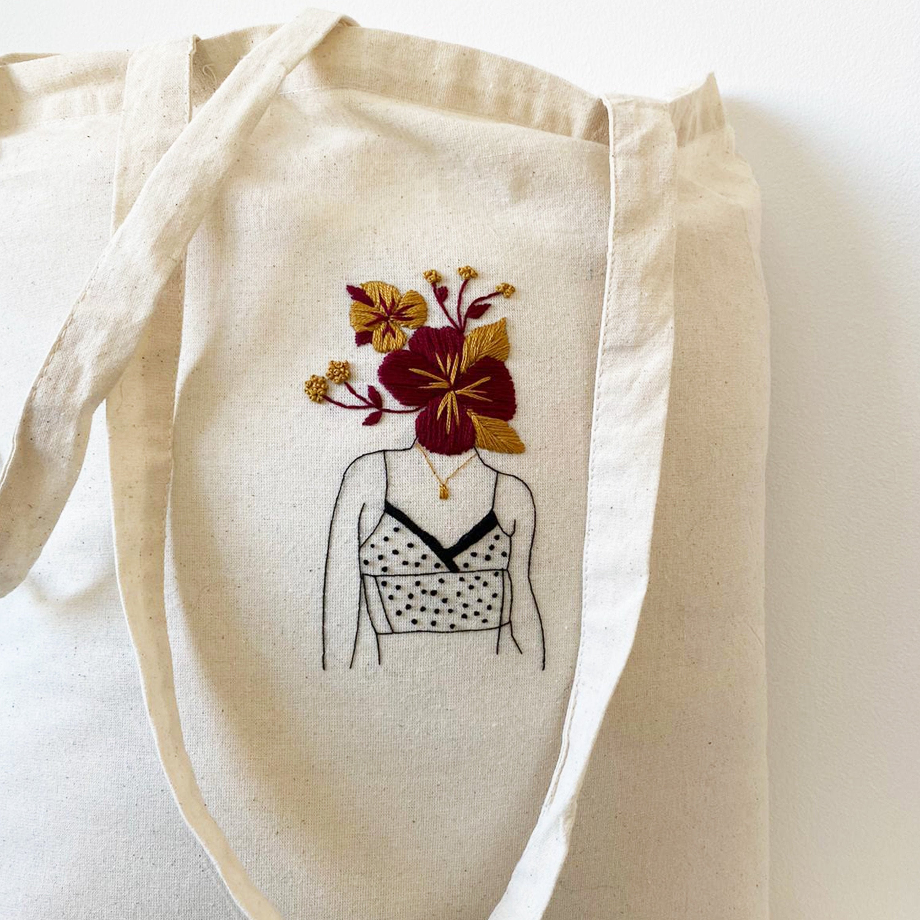 Embroidered Lady Tote Bag / Feminist Hoop Art / Embroidery Kit - Etsy