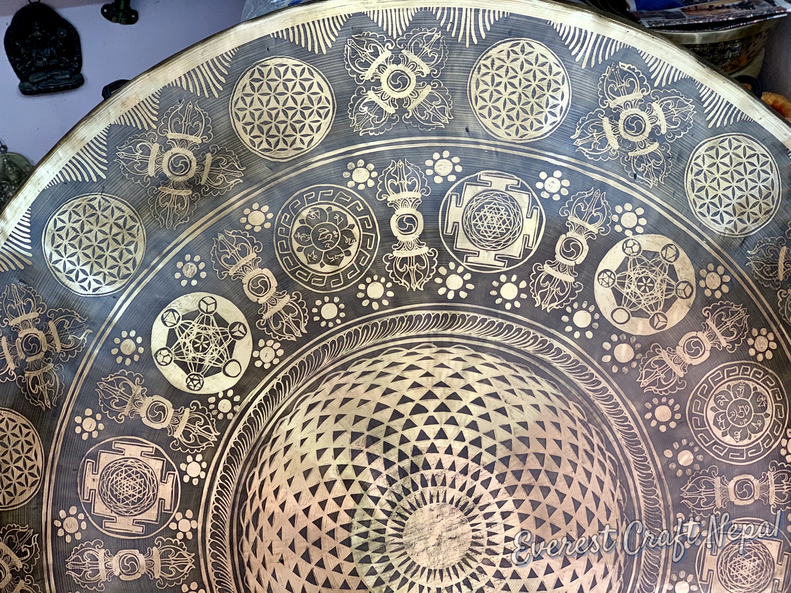 100 Cm Large Unique Hand Carving Large Tibetan Gong Bell Hand - Etsy