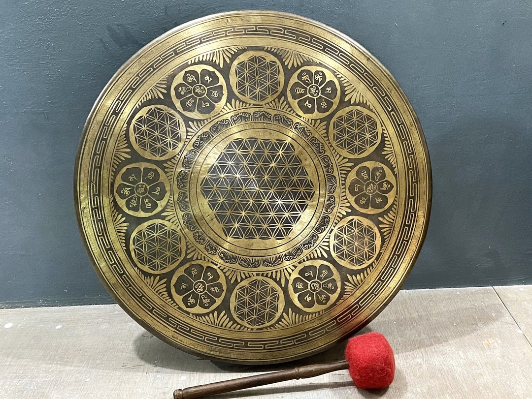 70 CM Large Unique Hand Carving Tibetan Gong Bell Hand Made in Nepal ...