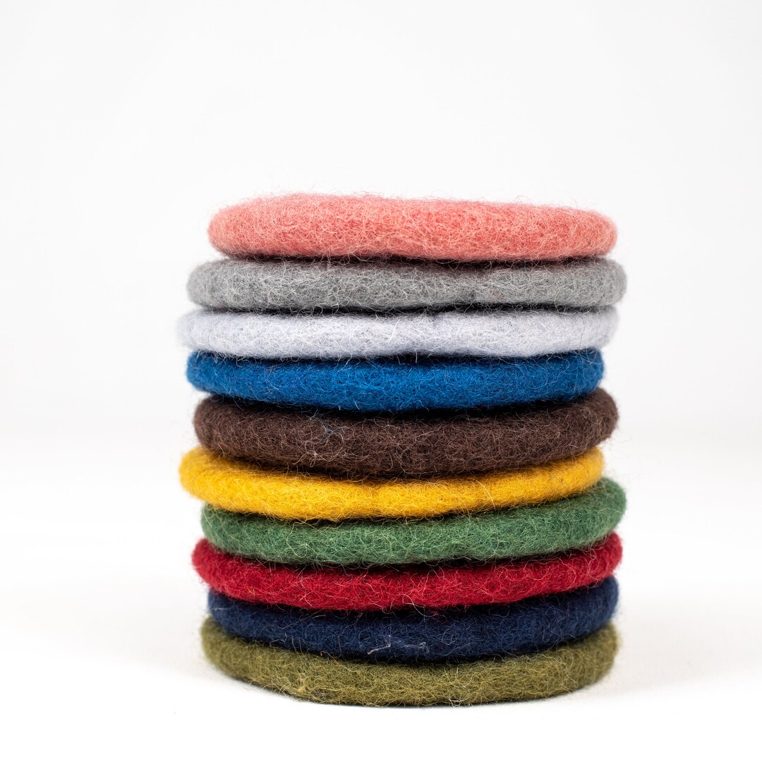 Handmade Wool Felt Ball Trivet Set of 5 - Gray, Black, Red and Brown ...