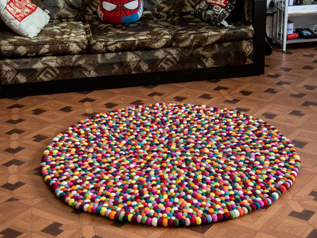 Felt Ball Rugs 40 Cm - 300 Cm Bright Multicolored Rug 100 % Wool Carpet ...