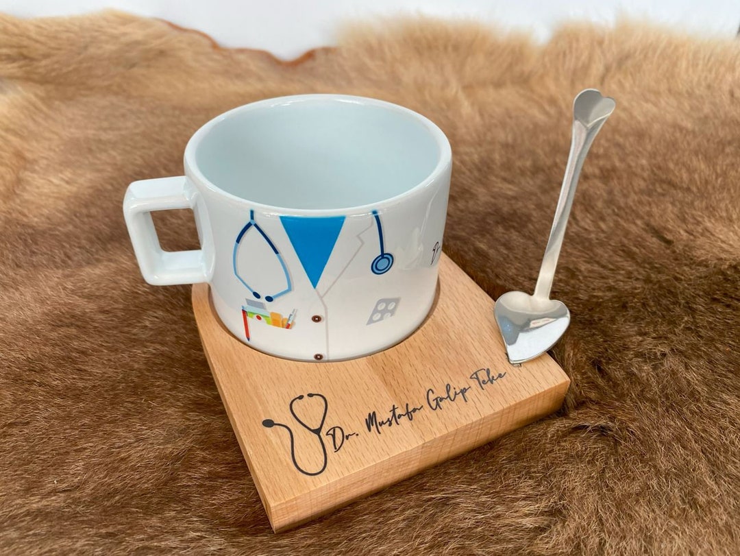 Personalize Dr Mug, Personalized Mug Set Wooden Coaster, Doctor Mug Set ...