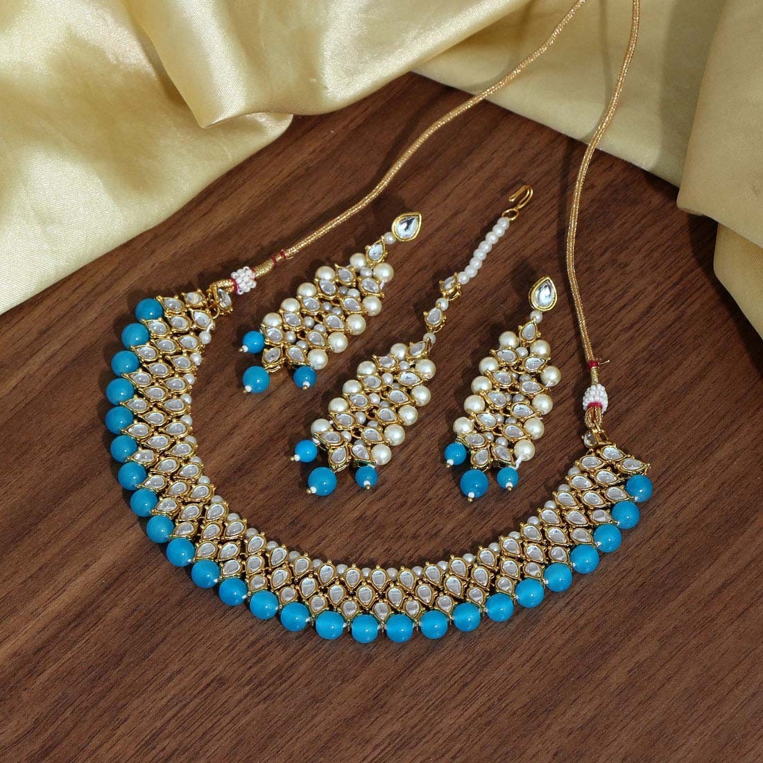 Firozi Color Traditional Kundan Gold Finish Necklace Set Indian ...
