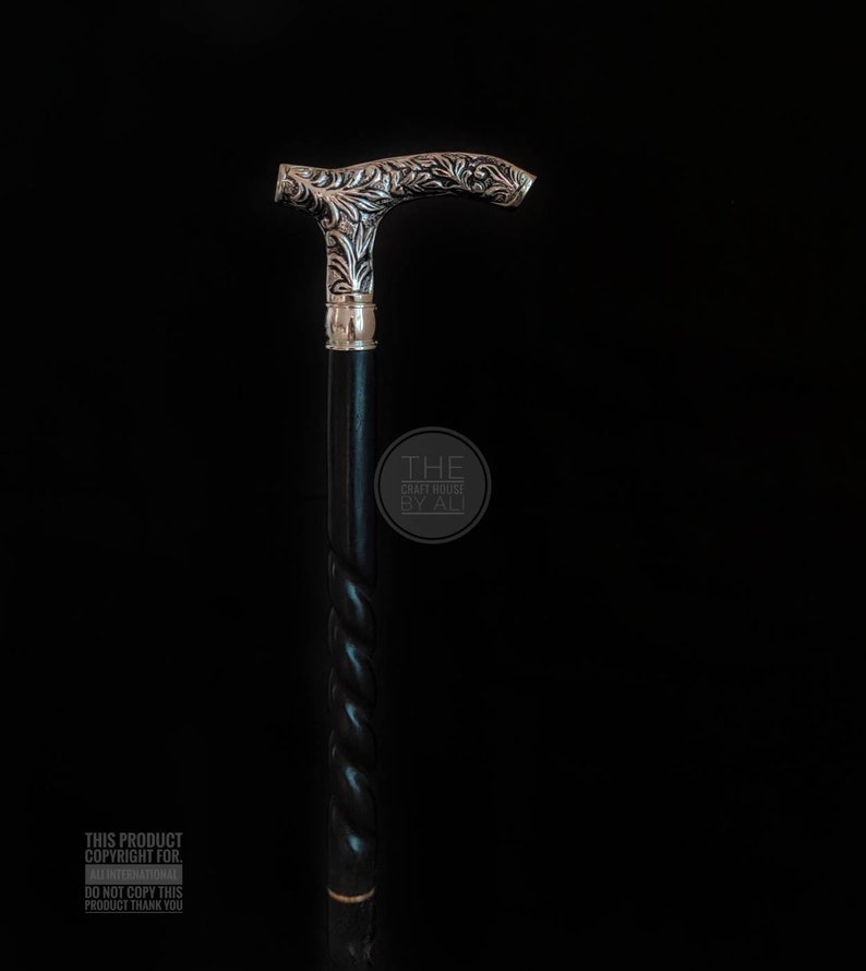 Victorian Walking cane brass walking stick sterling silver | Etsy