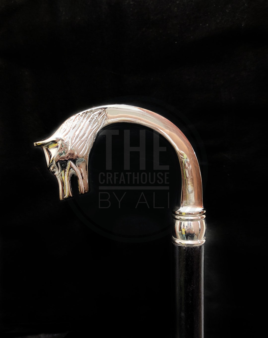 Viking Wolf Head Walking Stick Silver Finish Cane Stick Wolf Neme Geri ...