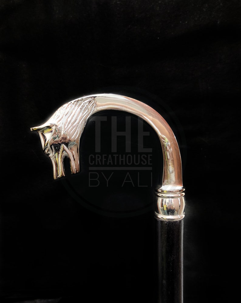 Viking Wolf Head Walking Stick Silver Finish Cane Stick Wolf Neme Geri ...