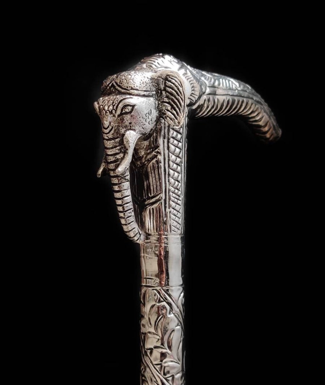 Walking Stick Elephant Handle Full Silver Elephant Head Handle Brass ...