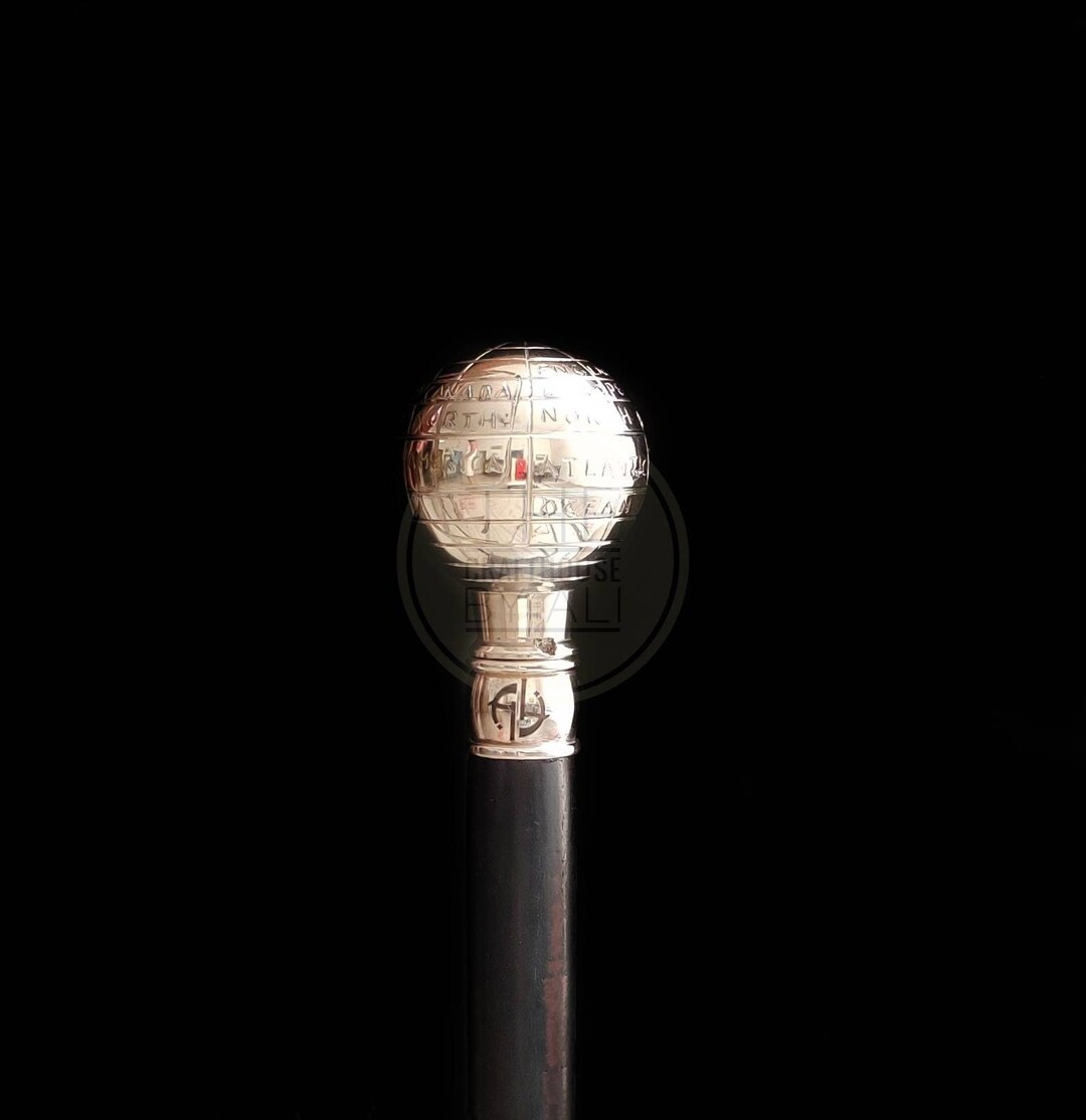Walking Stick Brass Silver World Globe Walking Stick Cane Father Day ...