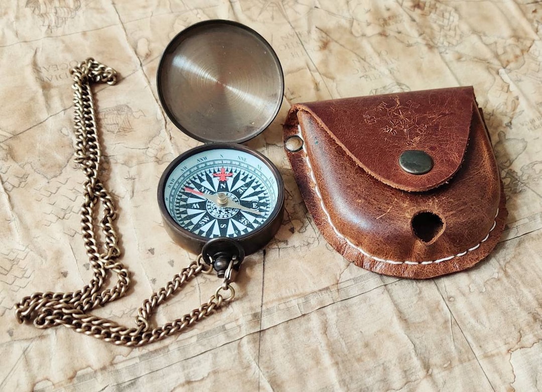 Compass With Leather Pouch, Working Compass, Engraved Compass ...
