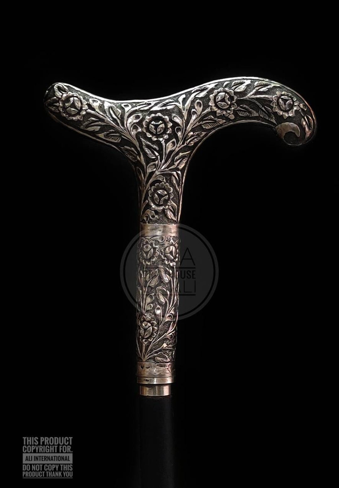 Personalized Sterling Silver Plating Walking Stick Cane Silver Pated ...