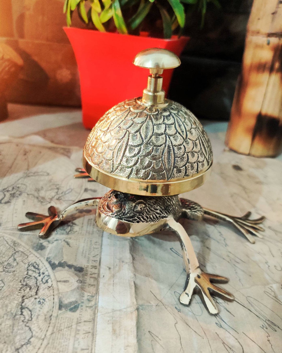 Table Bell Desk Bell Brass Table Bell Antique Office Bell Hotel Counter ...