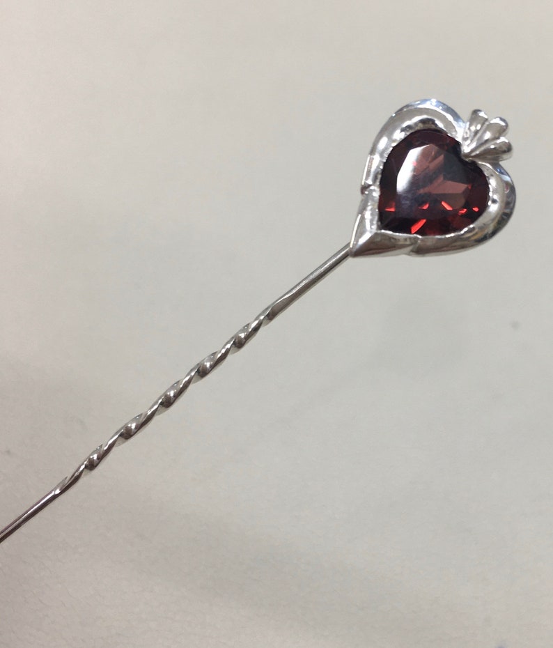 925 Sterling Silver Heart Garnet Stick Pin - Etsy