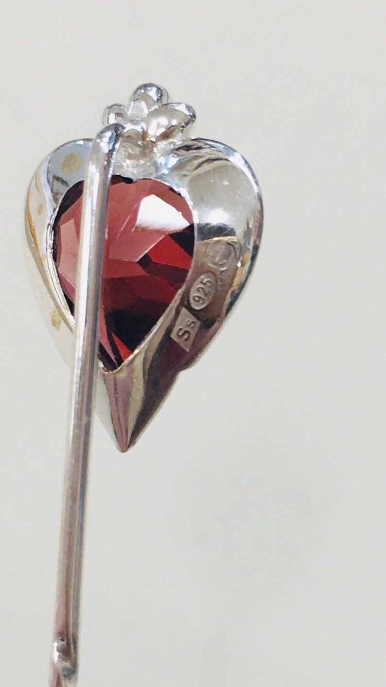 925 Sterling Silver Heart Garnet Stick Pin | Etsy