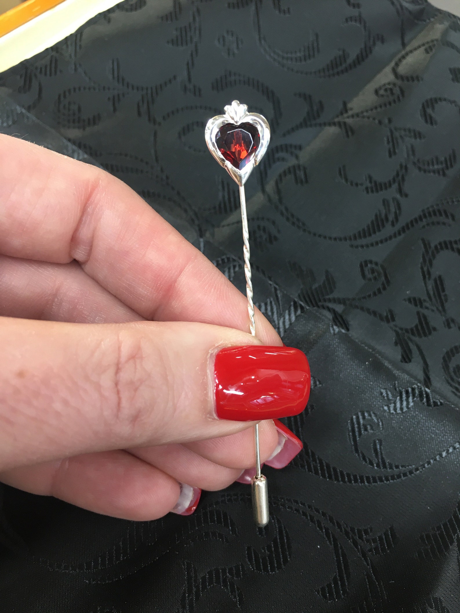 925 Sterling Silver Heart Garnet Stick Pin | Etsy
