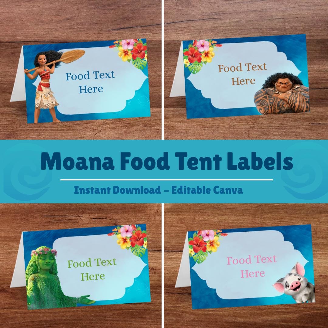 Moana Party Food Label, Moana Party Food Tents, Moana Place Cards ...