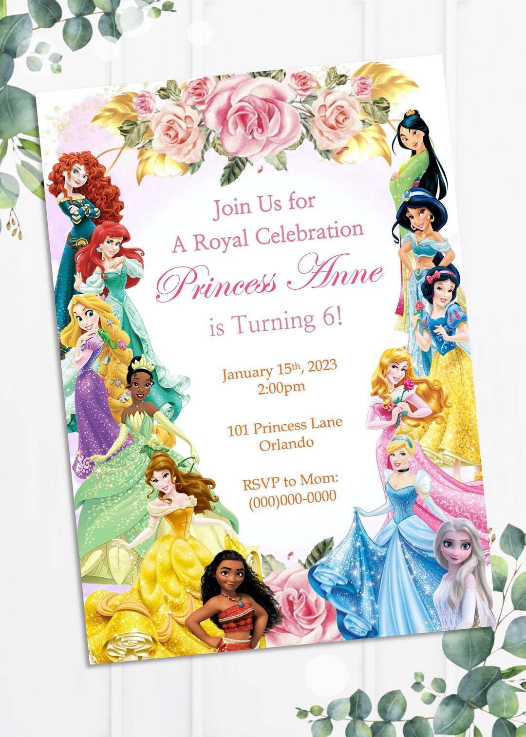 Princess Invitation, Printable Princess Birthday Invitation, Birthday ...