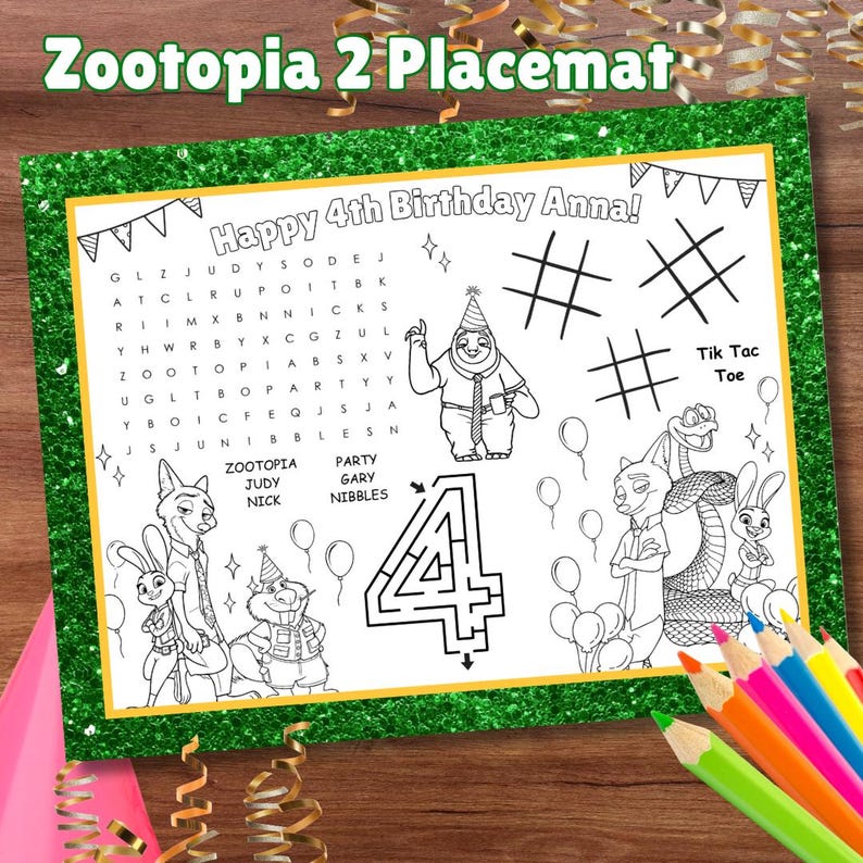 Zootopia 2 Editable Activity Placemat, Zootropolis 2 Activity Page ...