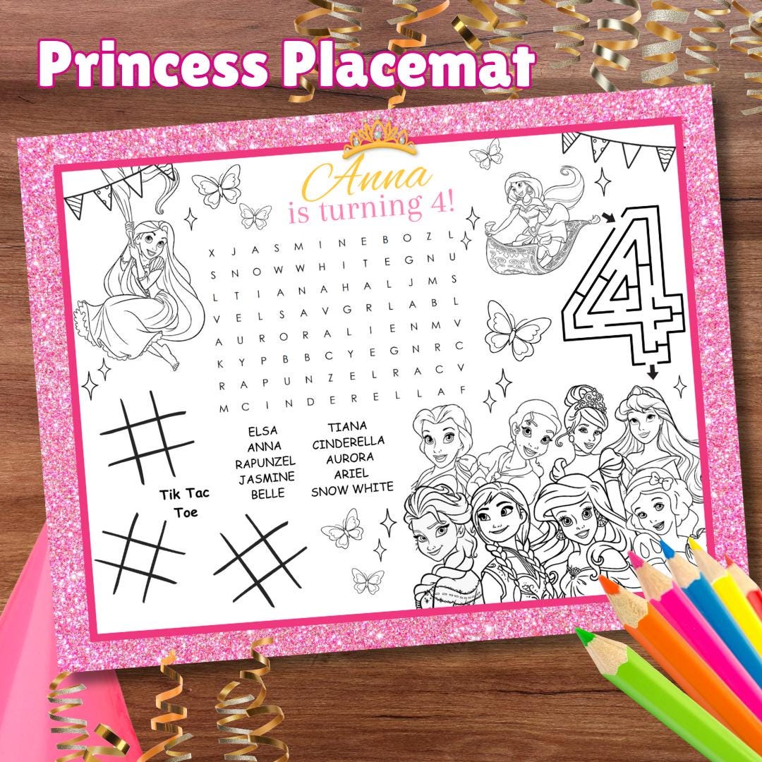 Princess Editable Activity Placemat, Princess Activity Page, Kids ...