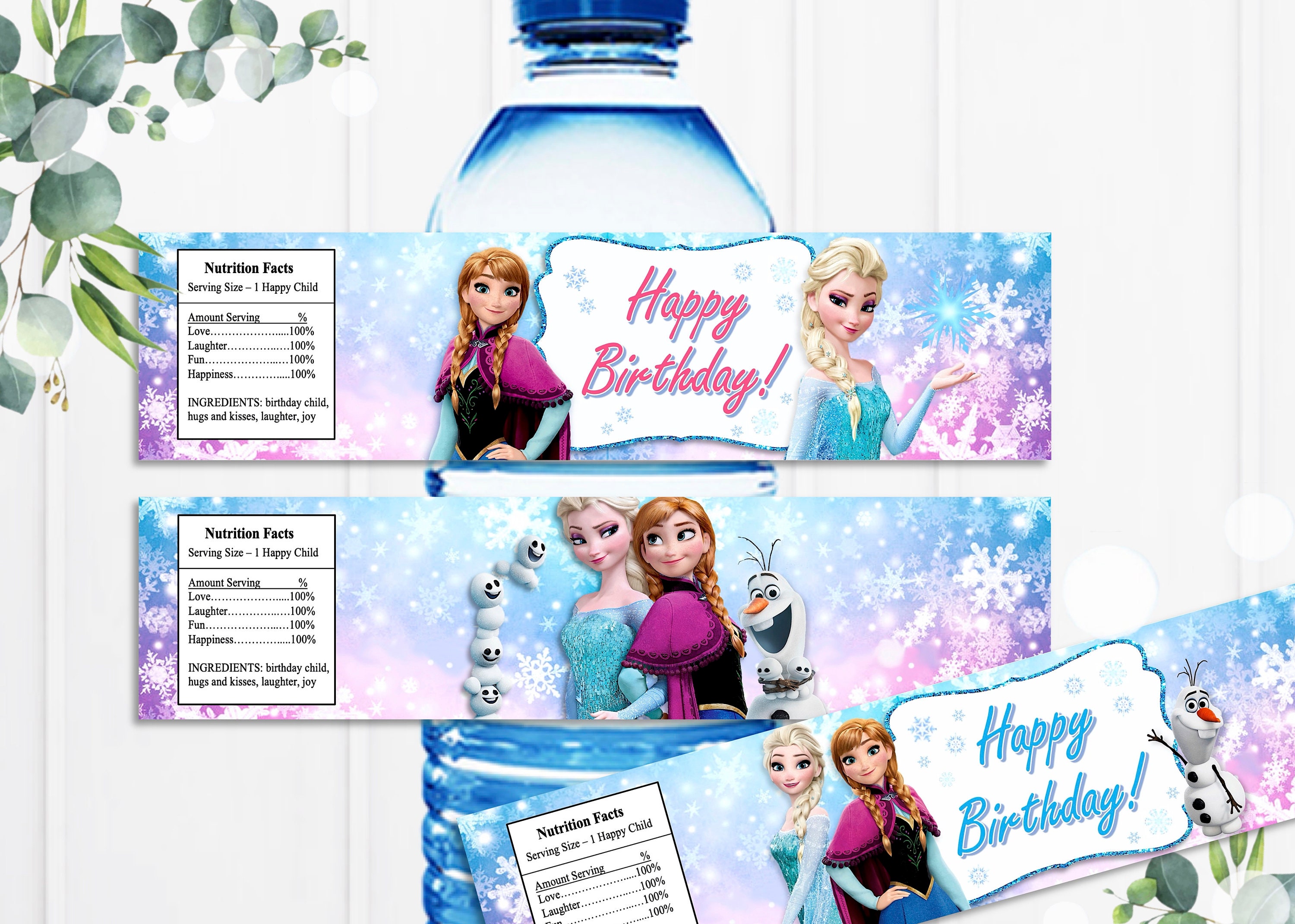 Frozen Water Bottle Labels, Elsa and Anna Bottle Labels, Instant ...