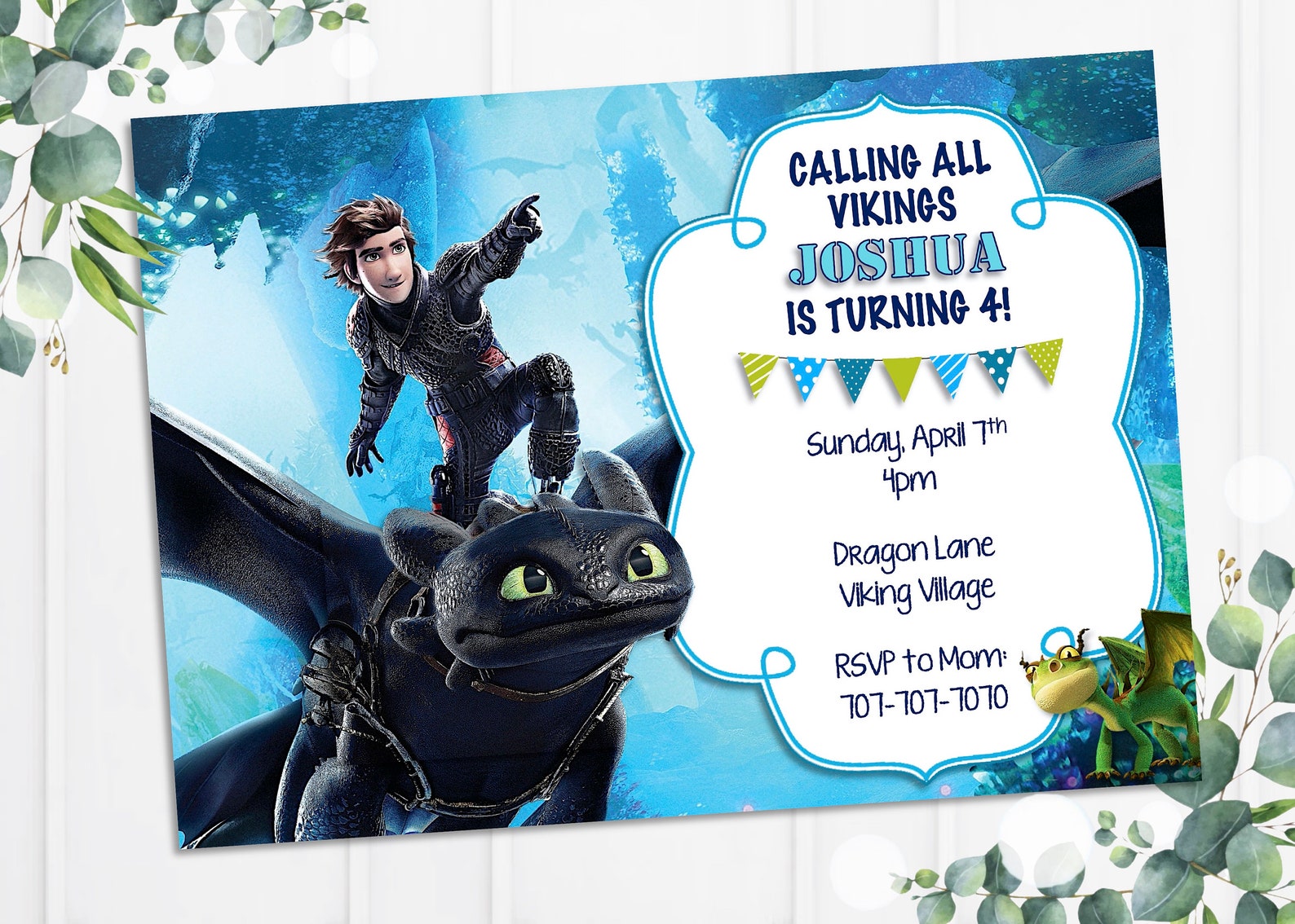 How to Train Your Dragon Invitation, Toothless & Hiccup Birthday ...