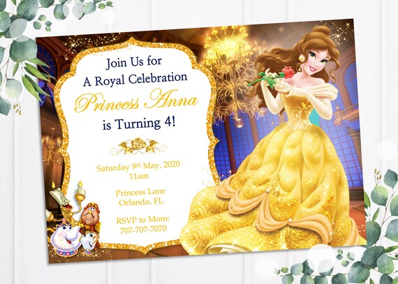 Princess Belle Birthday Card Examples Princess Belle Invitation Card
