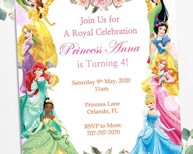 Princess Invitation Printable Princess Birthday Invitation - Etsy