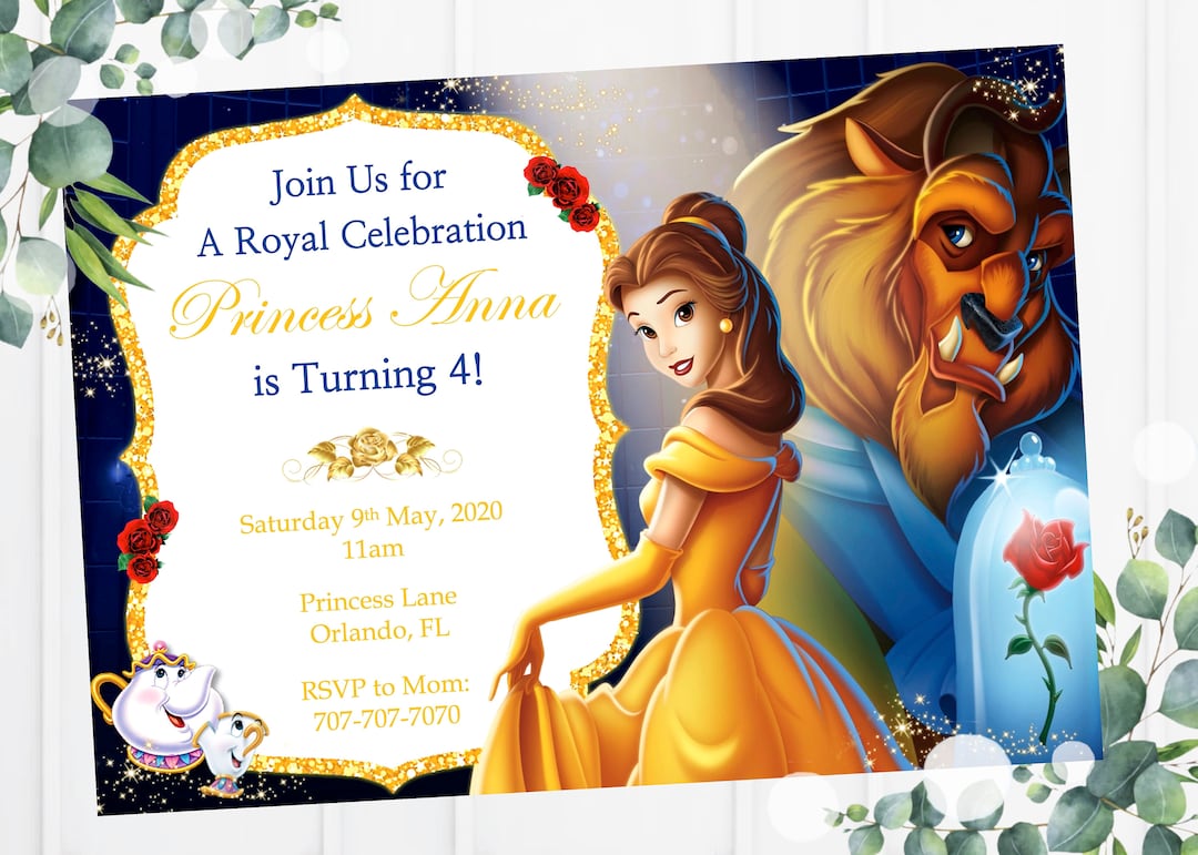 Belle Birthday Invitation, Princess Belle Invitation, Kids Invitation ...
