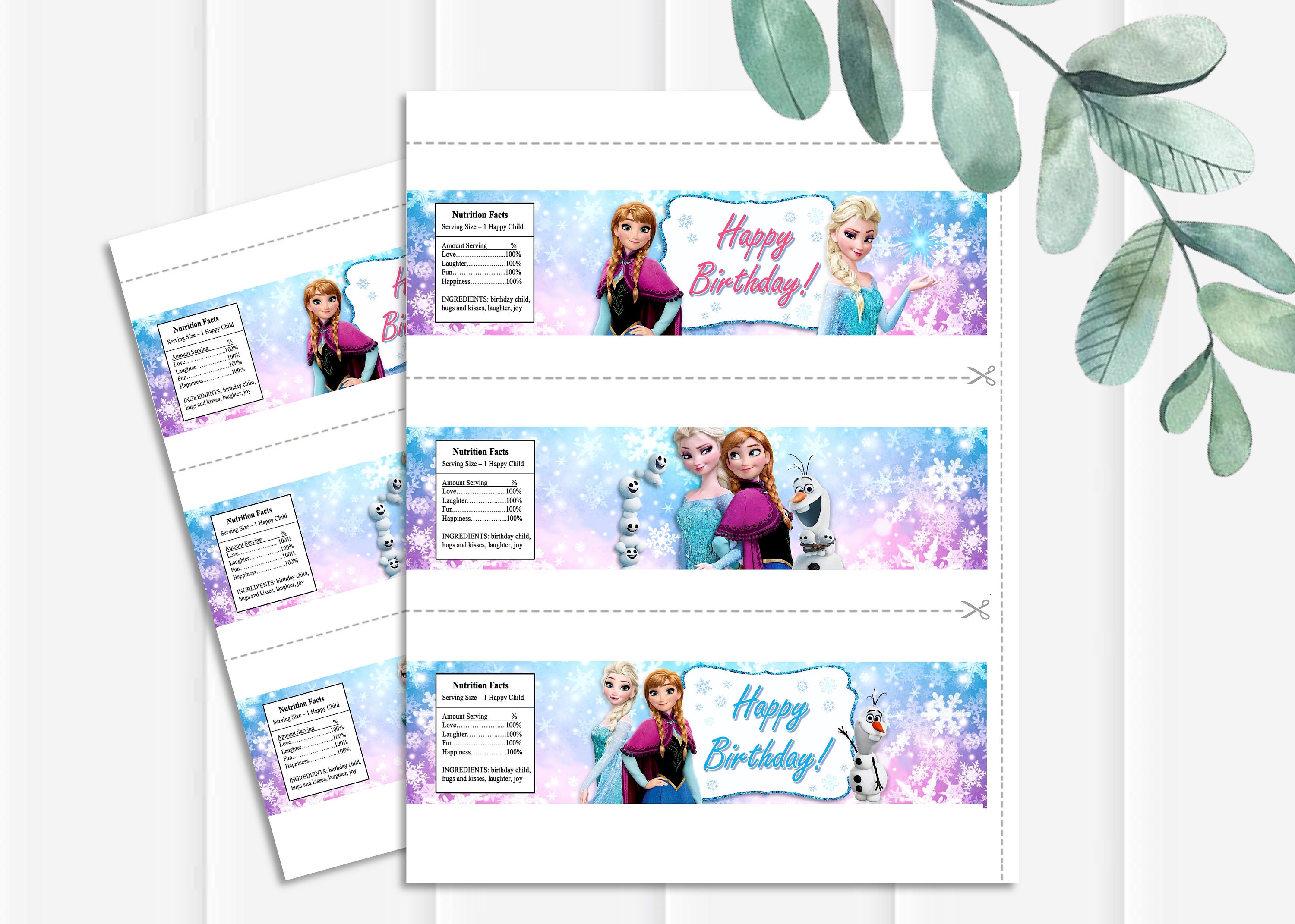 Frozen Water Bottle Labels, Elsa and Anna Bottle Labels, Instant ...