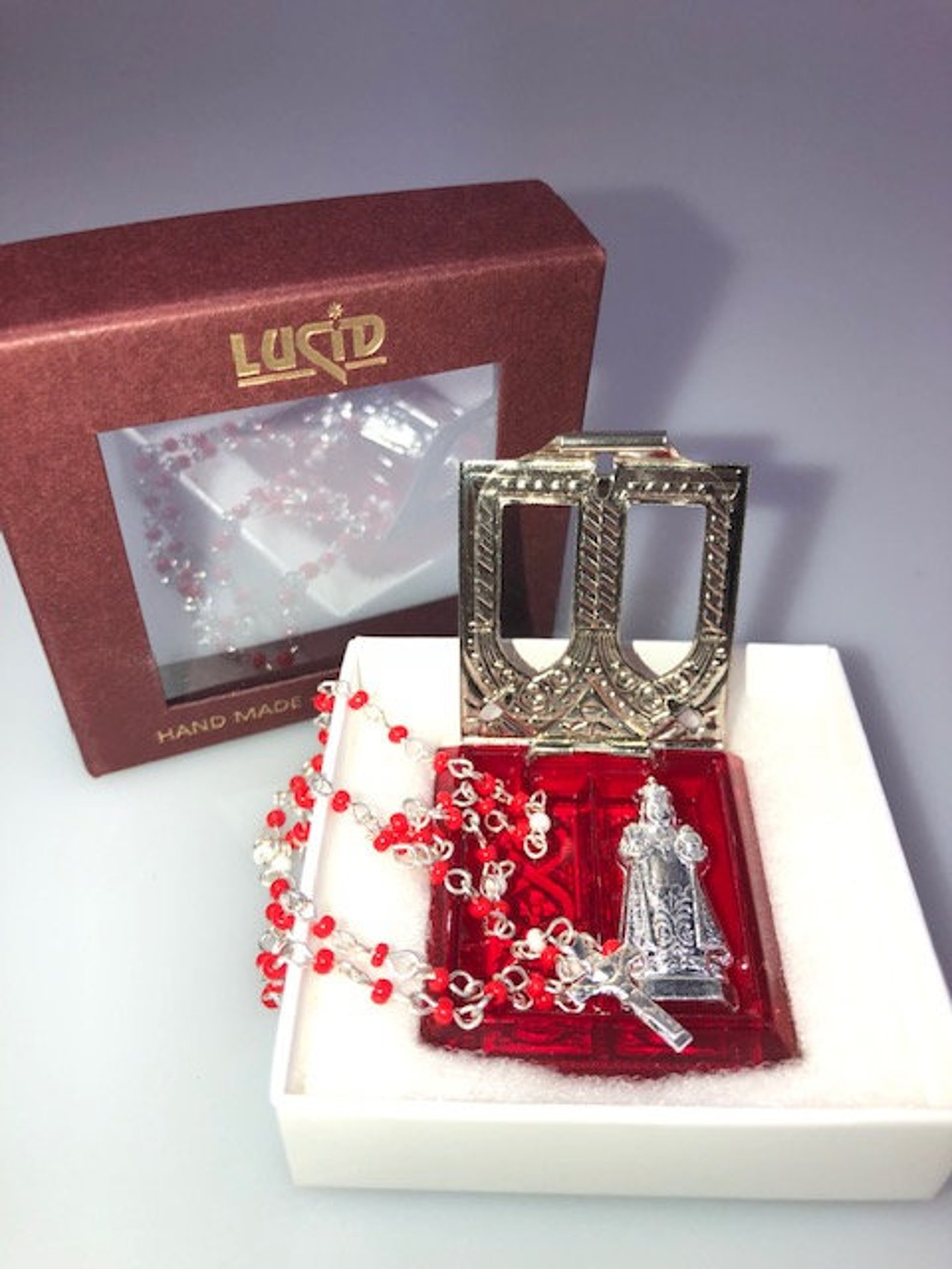 Double Glass Box With Mini Rosary and Mini Statue - Etsy