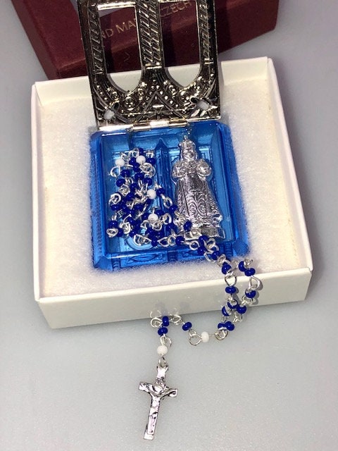 Double Glass Box With Mini Rosary and Mini Statue - Etsy