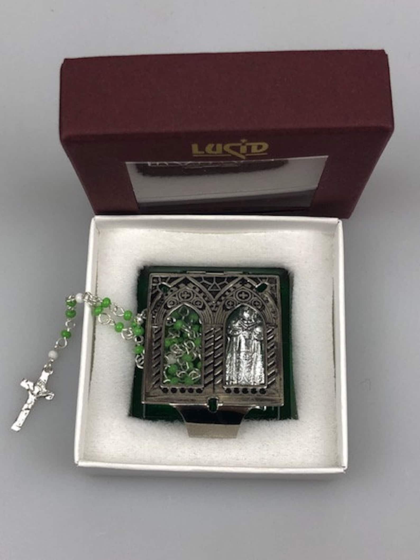Double Glass Box With Mini Rosary and Mini Statue - Etsy