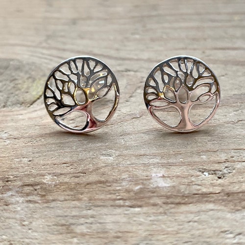 Sterling Silver Tree of Life Stud Earrings - Etsy