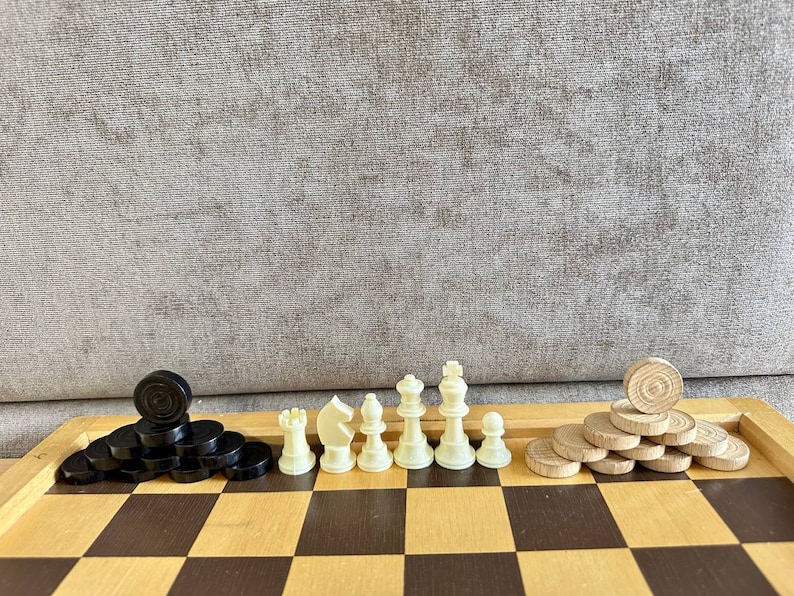 Small Germany Plastic Chess and Checkers , Checkers Wood, 90s Vintage ...