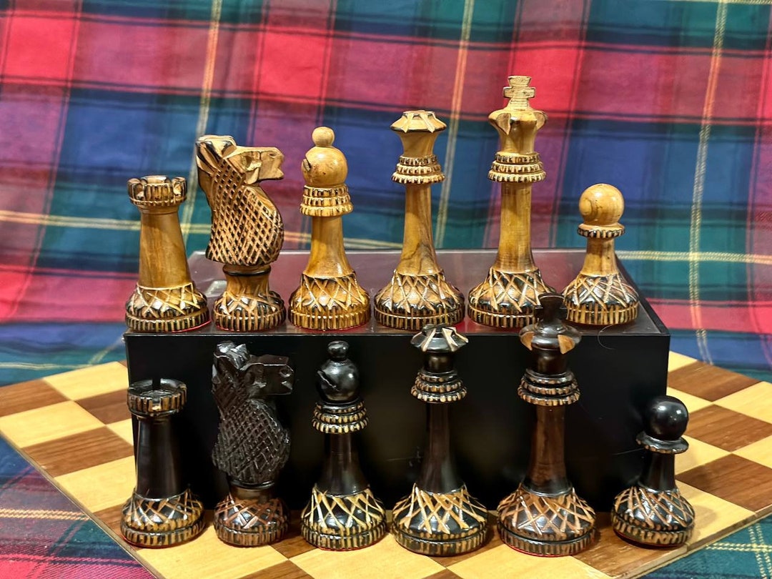 Spanish Chess Set With Weights Made of 70s Vintage Wood. Chess Pieces ...